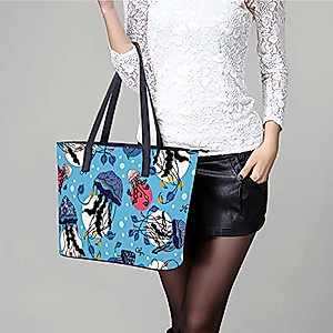 Womens Handbag Jellyfish Pattern Leather Tote Bag Top Handle Satchel Bags For Lady