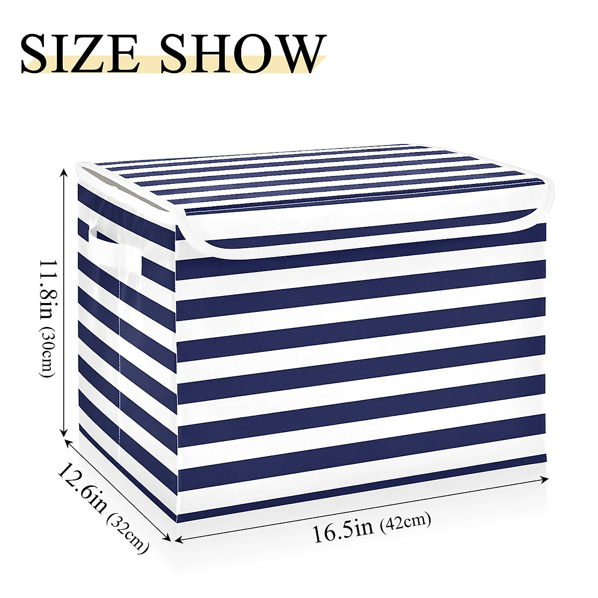YETTASBIN Navy Blue Stripes Storage Basket with Lid and Handles, Large Collapsible Fabric Storage Bins Sturdy Storage Organizer for Shelves, Closet, Bedroom, School, Office, Home Decor