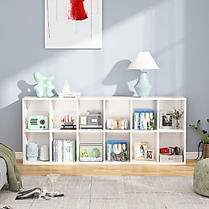 Tribesigns 71.65 Inch Tall Narrow Bookcase Bookshelf, White Modern Bookcase with 12 Cube Storage for Home Office, Vertical or Horizontal