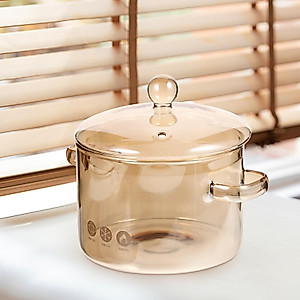 GANAZONO Nonstick Cookware Glass Cooking Saucepan Glass Cooking Pot Soup Pot Stew Pan with Lid and Double Ear Noodle Bowl Korean Ramen Pot Glass Cookware 1500ML Glass Stovetop Pot Oven Pans
