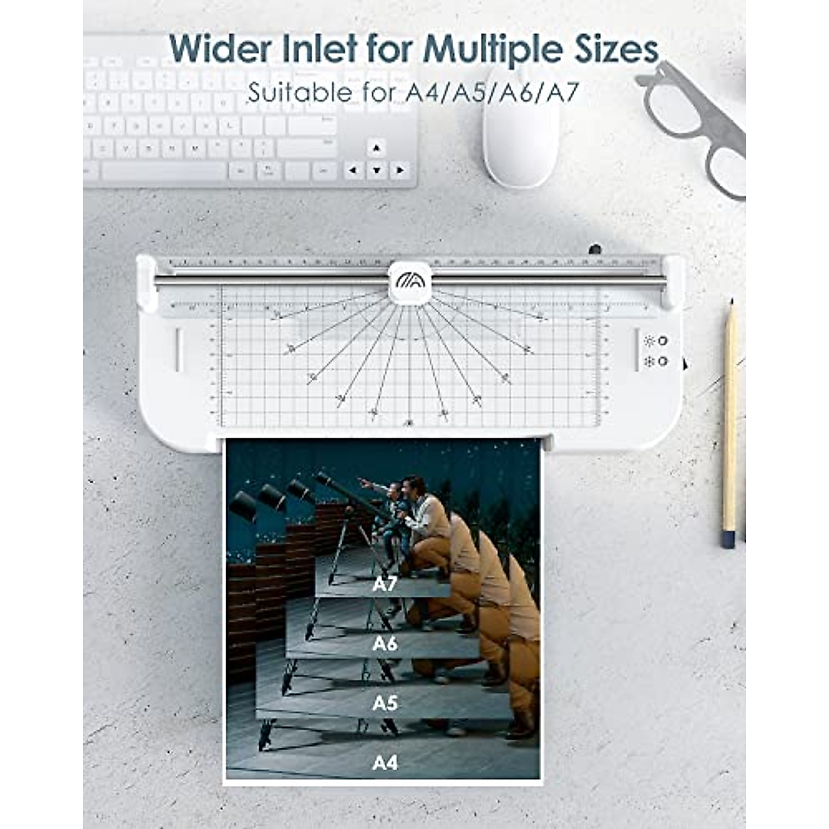 Laminator 7 in 1 Thermal Laminator 9-Inch Laminator Machine Laminating Machine with Laminating Pouches 20 Personal Laminator Desktop Lamination Corner Rounder for Office School Business (White)