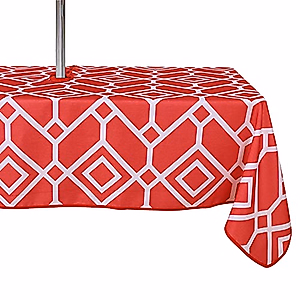 LUSHVIDA Moroccan Outdoor Tablecloth with Umbrella Hole and Zipper, 60 x 102 Inch Red, Rectangle Waterproof Wrinkle Free Table Cloth Decorative Fabric Washable Table Cover for Patio, Party, Picnic