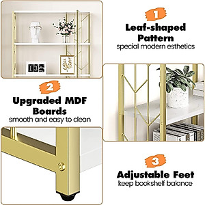 Bookshelf 6 Tier Bookcase Modern Storage Rack Shelf Tall Standing Bookshelves Gold Vintage Rectangular Wood Finish Solid