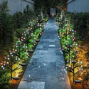 12 Pack Solar Powered Garden Tree Lights Outdoor Decorative Waterproof Colorful Solar Powered Fairy Landscape Tree Lights Solar LED Flower Lights for Pathway Yard Lawn Patio Christmas Decorations