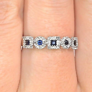 1.50 Ct Princess Cut Blue Sapphire & CZ Diamond Wedding Band Ring In 14K White Plated Silver BY BALAJIGEMSANDJEWELRY… BY BALAJIGEMSANDJEWELRY (7.5)