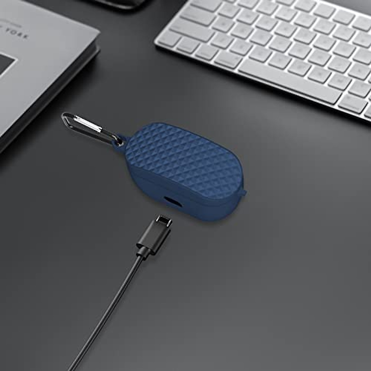 Geekria Silicone Case Cover Compatible with JBL Wave 100TWS, Vibe 100 TWS True Wireless Earbuds, Earphones Skin Cover, Protective Carrying Case with Keychain Hook, Charging Port Accessible (Blue)