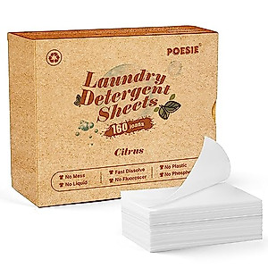 Poesie Laundry Detergent Sheets Citrus Scent 160 Sheets 80 Large Loads Laundry Strips No Plastic Jug Liquidless Travel Portable HE Eco-Friendly for Camping Dorm Life Clean and Free