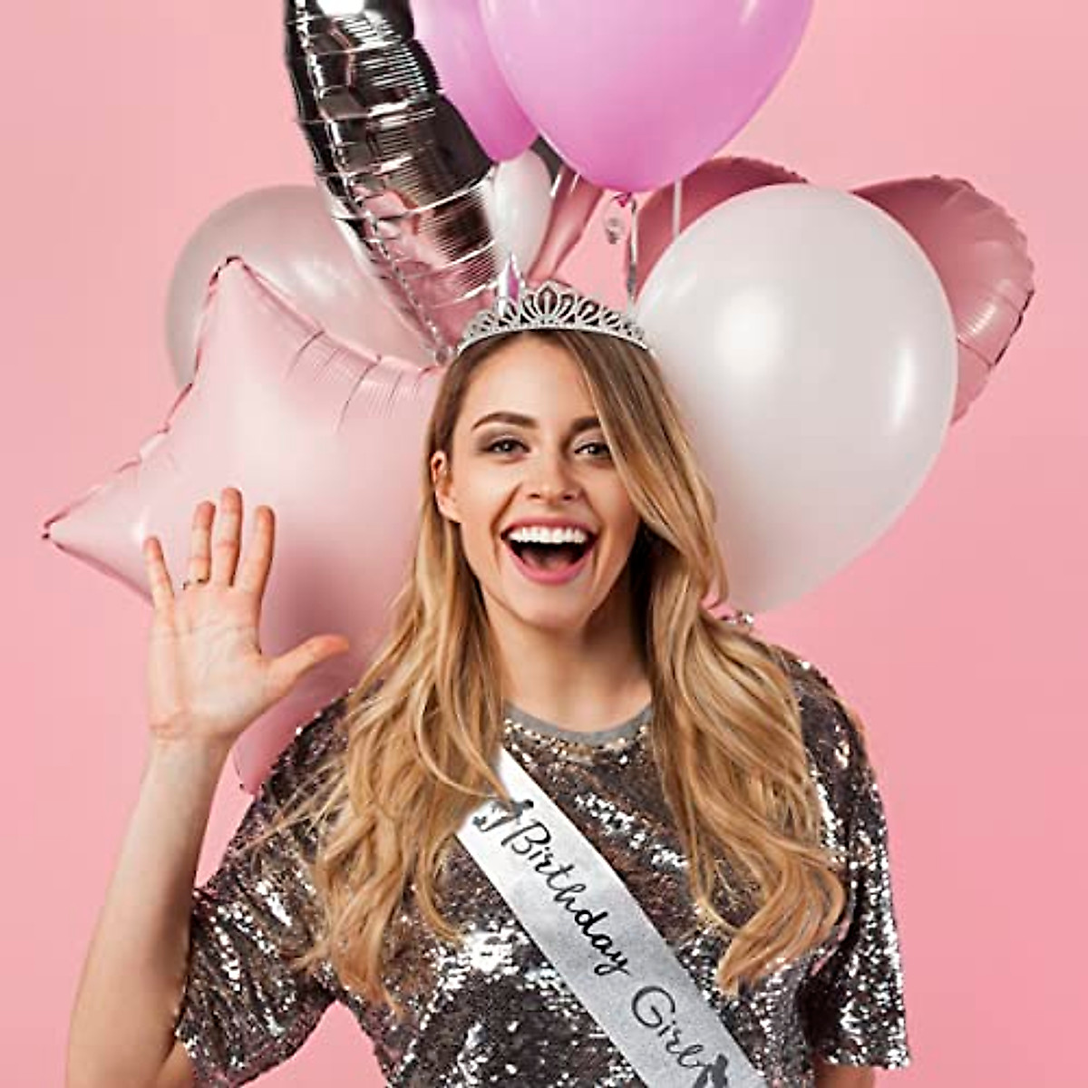 Vovii Birthday Girl Sash and Tiara Set Birthday Gifts for Women Birthday Rhinestone Silver Crown and Girls for Prom Cosplay Photography Halloween Birthday Party