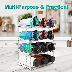 TYigao Water Bottle Organizer,4 Pack Stackable Cup Organizer for Cabinet,Countertop, Pantry and Fridge, Free-Standing Tumbler Kitchen Storage Holder for Wine and Drink Bottles,Clear Plastic