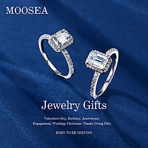 MOOSEA 1.5ct Emerald Cut Moissanite Promise Rings for Her, D Color VVS1 Clarity Lab Created Diamond Wedding Rings 14K White Gold Vermeil Moissanite Engagement Rings for Women Gifts