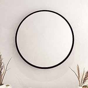 HBCY Creations Large Round Mirror, 27.5 inch Brushed Bronze Wall Mirror with Handcrafted Oil Rubbed Frame, Metal Framed Decorative Hanging Mirror for Both Rustic and Boho Design and Decor