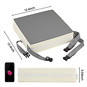 Booster Seat for Table Dining - Toddler PU Washable 2 Straps Safety Buckle Kids Booster Seat for Dining Table, Portable Travel Increasing Cushion (Grey-Beige)