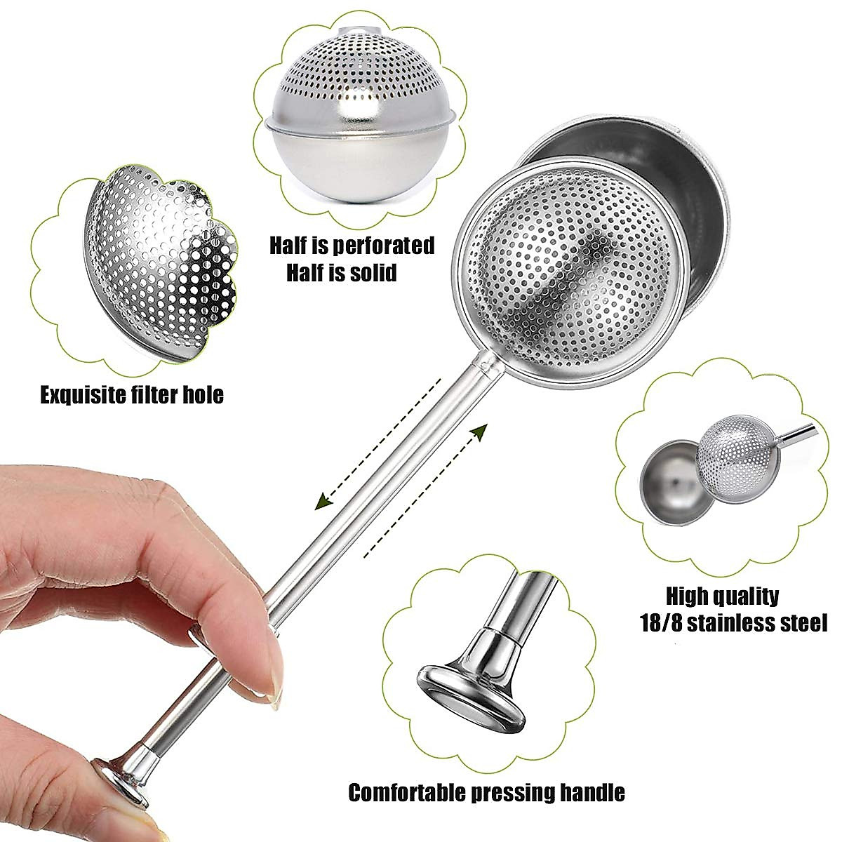 4 Pcs Flour Dusting Wand for Baking Kitchen, Powdered Sugar Flour Duster Dispenser Shaker for Sugar, Flour and Spices, Pick Up and Dust Flour Sifter, 18/8 Stainless Steel, Printing Molds Stencils