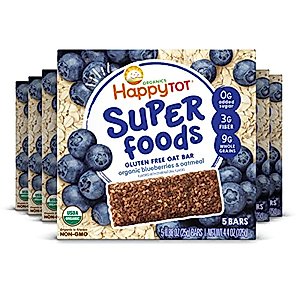 Happy Tot Organics Super Foods Oat Bars, Blueberries & Oatmeal, 5 Count (Pack of 6)