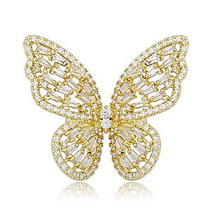 Gold Adjustable Butterfly Rings for Women Cubic Zirconia Ring Jewelry (Gold)