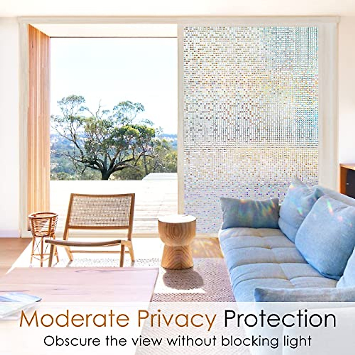 rabbitgoo Window Privacy Film Stained Glass Window Film Mosaic Static Cling Decorative Window Vinyl, Removable Rainbow Window Tint, Non-Adhesive UV Blocking for Home Office, 17.5 x 78.7 inches
