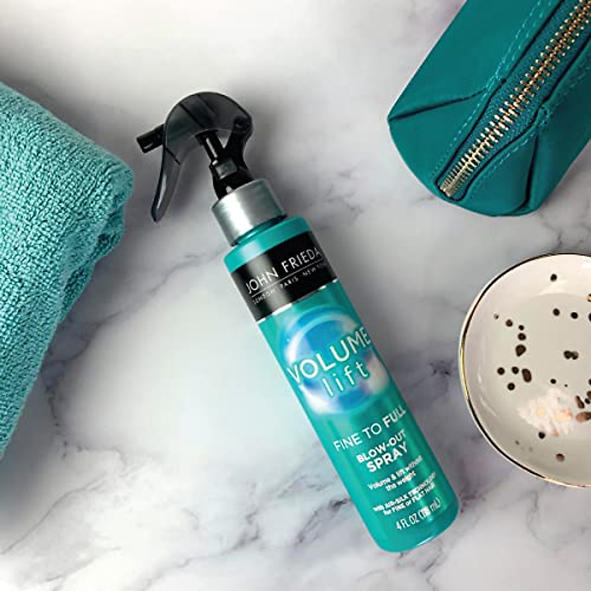 John Frieda Volume Lift Fine to Full Blow-Out Spray for Fine Hair, Safe for Color-Treated Hair, Root Booster Volumizing Spray, 4 Ounces, with Air-Silk Technology (Packaging May Vary)