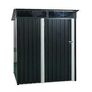 5 x 3ft Outdoor Metal Storage Shed with Lockable Door Aluminum Frames Easy Assembly Outdoor Storing Tools for Bike Trash Can Machine Black