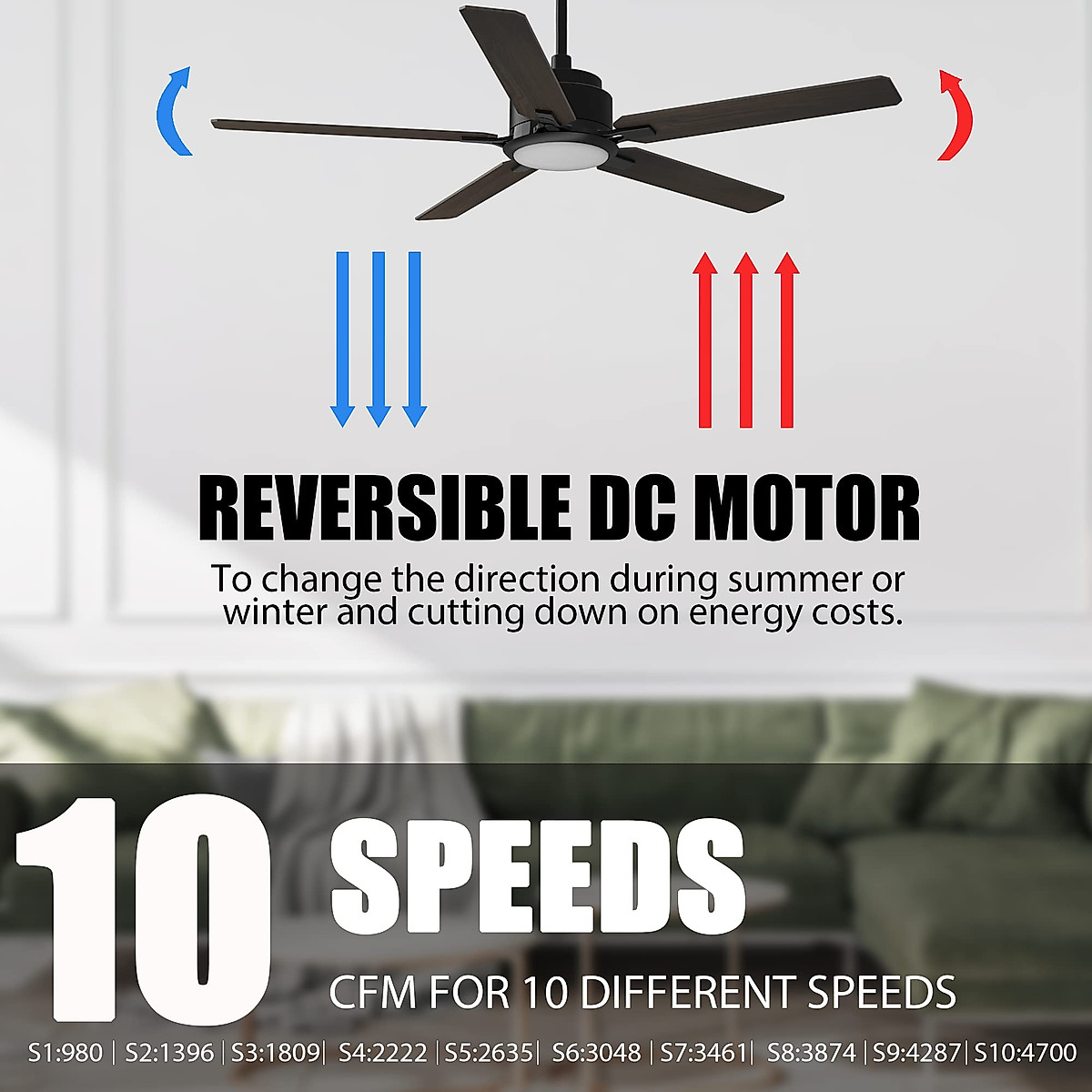 52“ Smart Ceiling Fan With Light, Low Profile With 10 Speeds, Silent DC Motor, Farmhouse Ceiling Fan Compatible with Alexa, Siri, Google & Smart App, Black & Walnut,Indoor & Outdoor