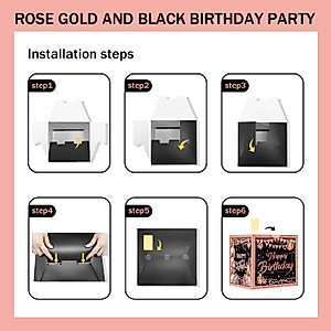 80th birthday decorations for women - (76pack) rose gold party Banner, Pennant, Hanging Swirl, birthday Balloons, Foil Backdrops, cupcake Topper, plates, Photo Props, Birthday Sash for gifts women