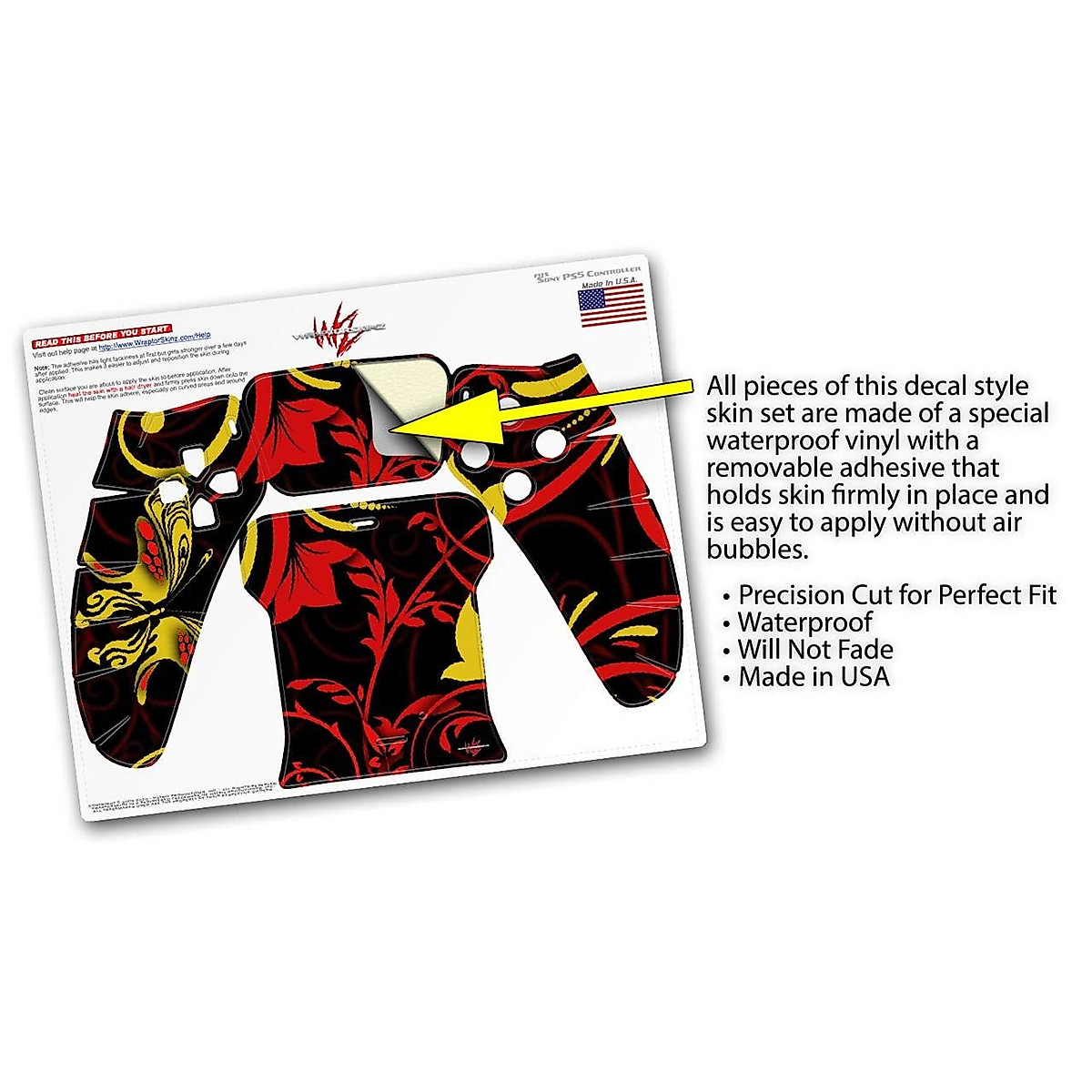 WraptorSkinz Skin Wrap compatible with Sony PS5 DualSense Controller Twisted Garden Red and Yellow (CONTROLLER NOT INCLUDED)