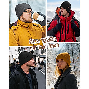 FURTALK Mens Beanie Fleece Lined Winter Hats Double Layered Stylish Knited Cuffed Plain Hat Dark Grey