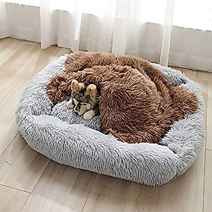 Fuerlun Dog Bed, Square Calming Warming Plush Cuddler, XL Extra Large Dog Bed & Furniture Anti Anxiety Cushion Bed (Light Gray, L)