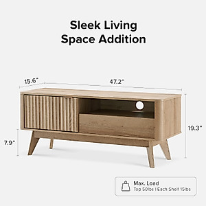 mopio Brooklyn Mid-Century Modern TV Stand, for TVs up to 50” / 59" Waveform Panel, Sleek Curved Profile with Adjustable Shelf and Sturdy Box Frame Leg (Golden Oak, 47")