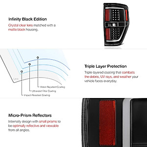 [For 2009-2014 Ford F150 Pickup Truck] Black Housing OLED Tube LED Tail Light Lamp Assembly, Driver & Passenger Side