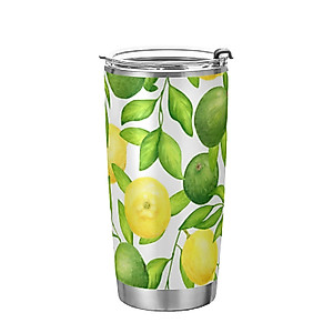 Yasala Tumbler Lemon Lime Watercolor Insulated Office Coffee Cup Back to School Beverage Container Travel Mug with Straw and Lid Double Wall Stainless Steel 20oz