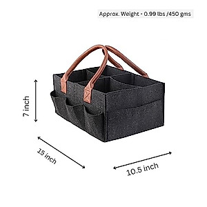 Mysa Felt Baby Diaper Caddy Car Organizer with Vegan Leather Handle for Diapers and Baby Wipes For Changing Table Nursery Storage Bin Basket, Baby Shower Gift Suitable For Indoor Outdoor (BLACK)
