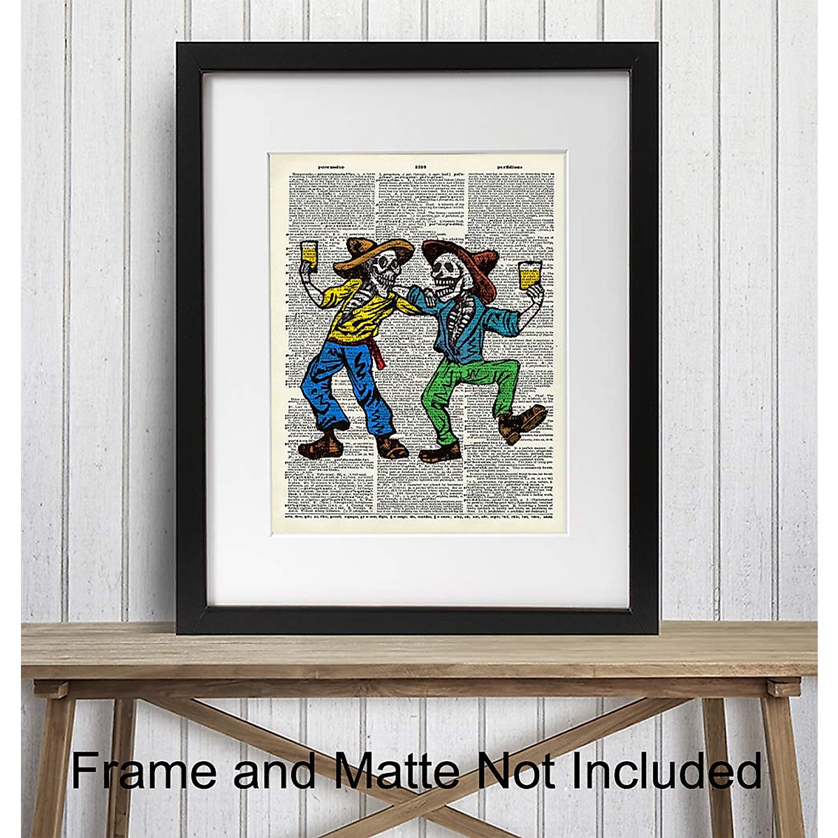 Day of the Dead Wall Art Poster - Halloween Mexican Skeleton, Sugar Skull Decor - 8x10 Home or Party Decoration for Living Room, Bedroom, Bar - Unique Gift for Men - UNFRAMED Print - Beer Party Bros