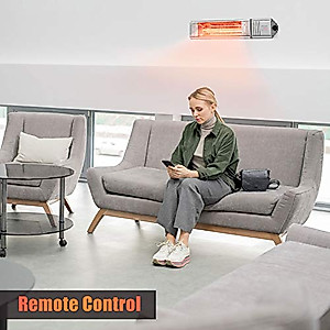 COSTWAY Wall-Mounted Patio Heater, 750W/1500W Infrared Heater with 9-Level Adjustable, 24H Timer, Auto Shut Off, Remote Control, Install Multi-Angle Adjustment, Outdoor Heater for Garage, Home