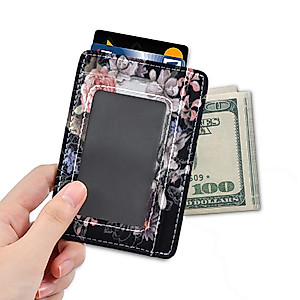 Linomo Thin leather Card Holder and Money Clip Floral Sugar Skull Face Print Wallet RFID Blocking for Men & Women