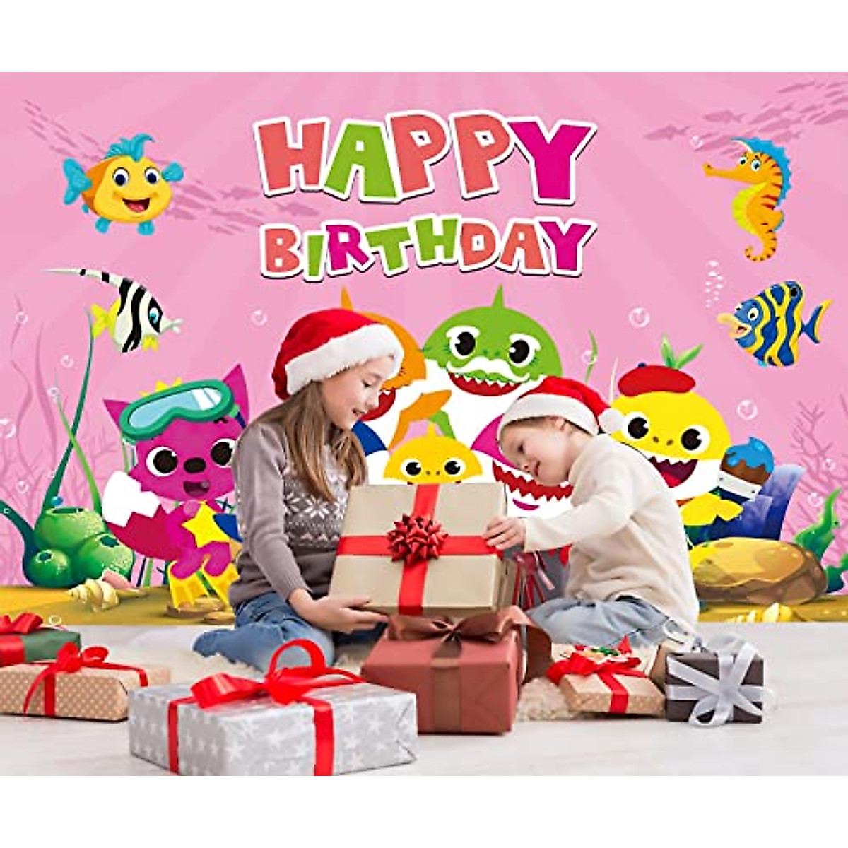 Baby Shark Birthday Backdrop Party Supplies,Blue Cartoon Whale Sign Poster Large Fabric Shark Sign Birthday Photo Backdrop Backgroud for Birthday Party Decoration Supplies,59 x 39 Inch