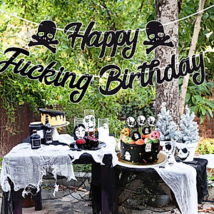 Gothic Birthday Decorations Funny Happy Birthday Banner Black Bunting Banner Skull Sign Theme Party Decor Adult Birthday for Decorations Supplies
