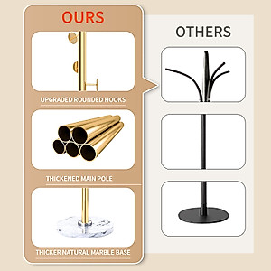 LOZABEE Modern Metal Coat Rack Stand with Natural Marble Base, Heavy Duty Coat Rack Freestanding with 8 Hooks, Golden Standing Coat Racks Hall Tree Stand for Bag, Jacket, Entryway Office