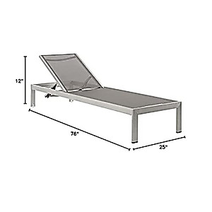 Modway Shore Aluminum Mesh Outdoor Patio Poolside Chaise Lounge Chair in Silver Gray