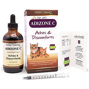 Amber NaturalZ Adizone C Herbal Supplement for Cats | Feline Herbal Supplement for Occasional Soreness, Stiffness, Aches and Discomfort | 4 Fluid Ounce Glass Bottle | Manufactured in The USA