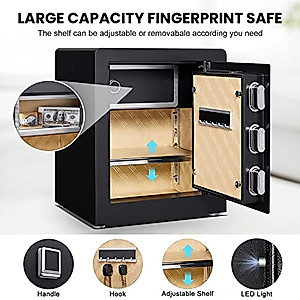 Marcree Biometric Fingerprint Safe Box, 2.0 CUFT Fingerprint Security Safe Box with Combination Lock and Voice Prompt and Dual Warning and Private Inner Cabinet for Money Documents Valuables