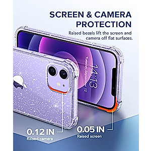 BERFY for iPhone 12 Case and iPhone 12 Pro Case Glitter, with 2X Screen Protector & 2X Camera Protector, [Non-Yellowing] Sparkly Crystal Shockproof Bumper Phone Case for Women Girls 6.1",Glitter Clear