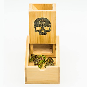 Cusdie Bamboo Dice Tower Foldable Wooden Die Roller Castle Rolling Case for Dungeons and Dragons, Board Game, D&D, RPG(Skull)