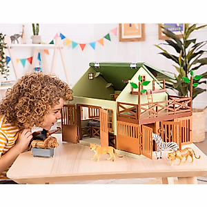 Terra by Battat – 15 Pcs Animal Hospital Pretend & Play Set - Openable Rooftop for Farm or Safari Animal Figurines - Wooden Vet Clinic Toy for Kids and Toddler Ages 3+
