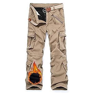 Tactical Trousers Mens Fleece Lining Winter Warm Camping Hiking Pants Multi Pockets Combat Cargo Work Pants
