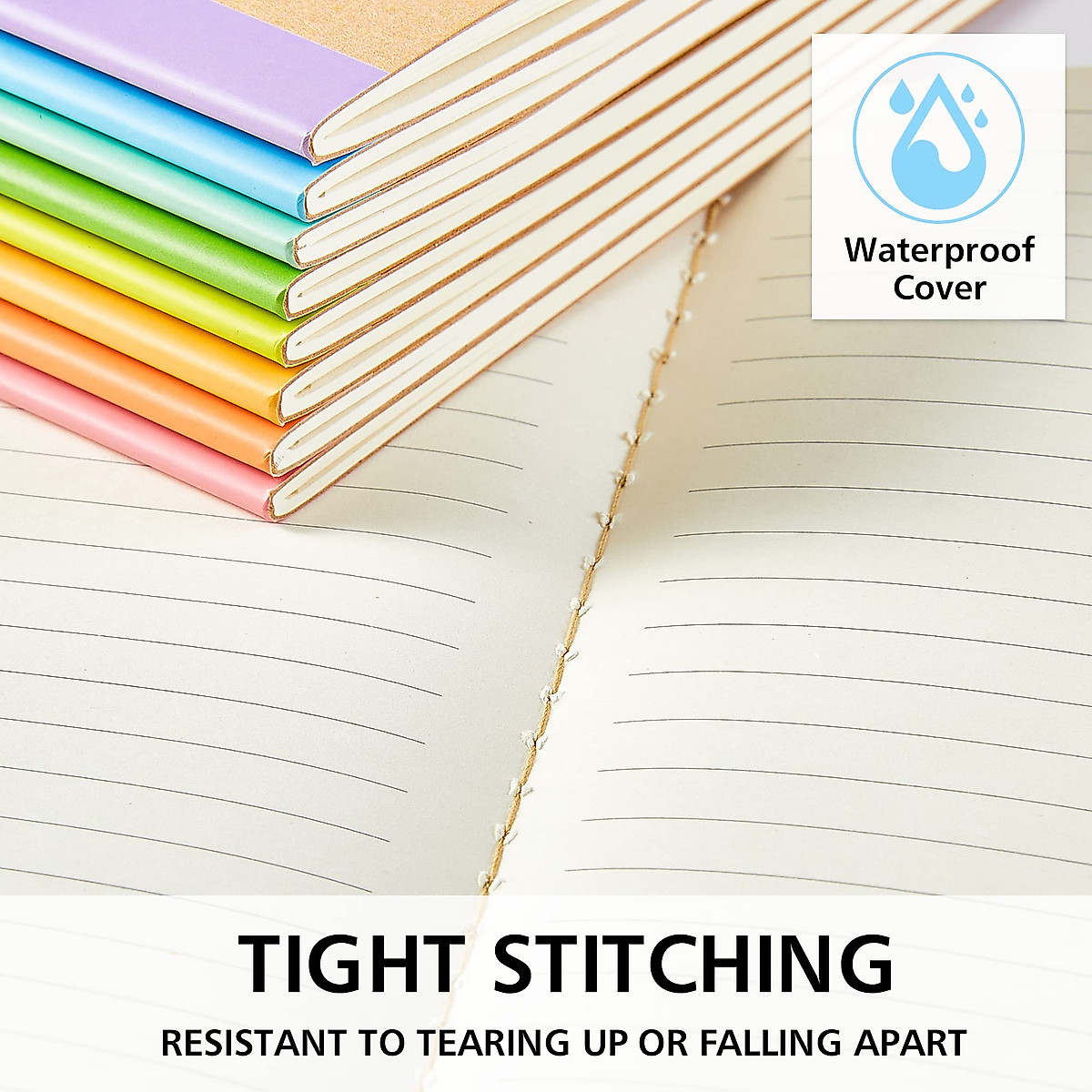 feela 56 Pack Composition Notebooks Bulk, Kraft Cover Lined Blank College Ruled Composition Travel Journals with Rainbow Spines For Women Students Business, 60 Pages, 8.3”x 5.5”, A5, 8 Pastel Colors