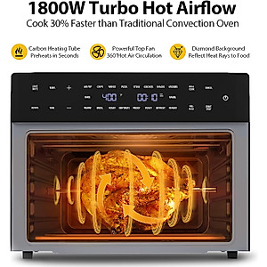 Beelicious Pro 32QT Extra Large Air Fryer, 19-In-1 Air Fryer Toaster Oven Combo with Rotisserie and Dehydrator, Digital Convection Oven Countertop Airfryer Fit 13" Pizza, 1800w, Black