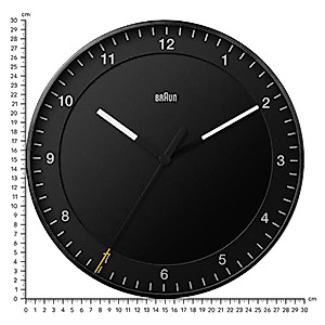 Braun Classic Large Analogue Wall Clock with Silent Sweep Movement, Easy to Read, 30cm Diameter in Black, Model BC17B.