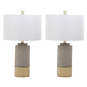 SAFAVIEH Lighting Collection Modern Contemporary Farmhouse Grey Concrete/ Gold Bedroom Living Room Home Office Desk Nightstand Table Lamp Set of 2 (LED Bulbs Included)