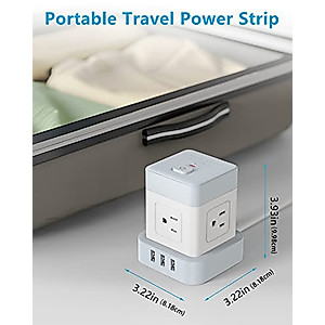 Power Strip with USB Baykul Flat Plug Extension Cord Cube with 4 Outlets 3 USB Ports 5ft Power Cord Surge Protector Desktop Charging Station Overload Protection Compact Portable for Home Travel Office