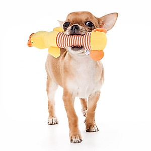 FILFEEL Dog Squeaky Toys, Pet Chew Toy Plush Skin Stuffless and Sound Fun Animal Shape Types Tug & Interactive for Gift(Yellow Duck)